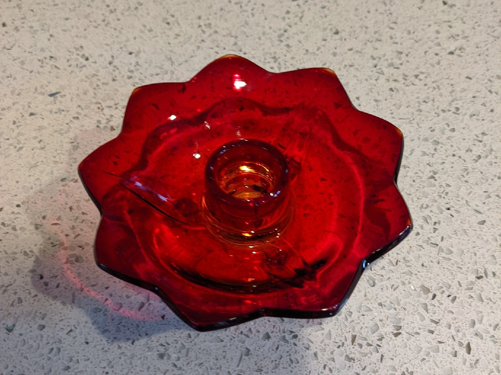 1 Vintage Fenton Ruby Red Amberina Taper Candle Holder Lotus Flower ...