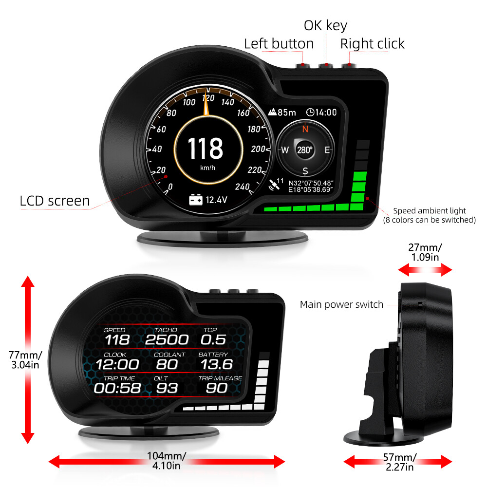 Digital GPS OBD2 Speedometer Car Head Up Display HUD Oil Water Temp ...