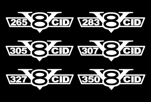 2 SMALL BLOCK V8 ENGINE DECALS SBC 265-283-305-307-327-350 CID EMBLEM ...