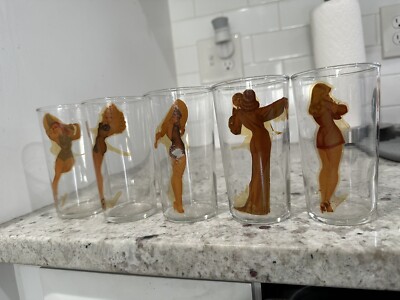 Vtg Set 5 George Petty Girl Risqué Peek A Boo Highball Drinkware, 5x2 ...