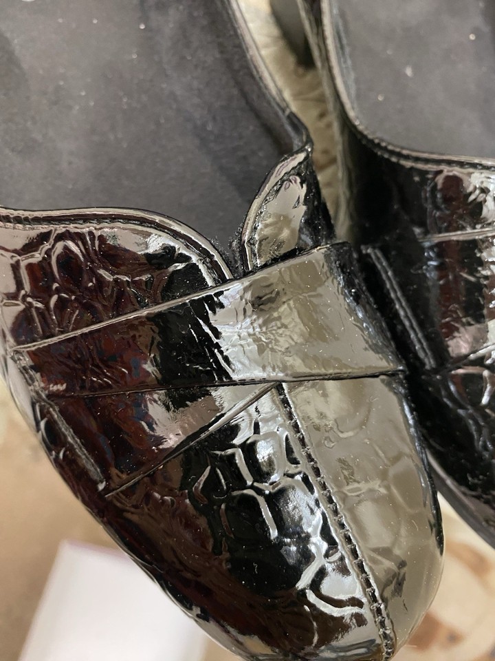 Brand New Pavers Black Patent Court Low block 1.5" Heel Mock Crock Shoes size 7 | eBay UK