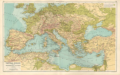 1891 VICTORIAN MAP CENTRAL EUROPE & MEDITERRANEAN COUNTRIES SPAIN ITALY ...