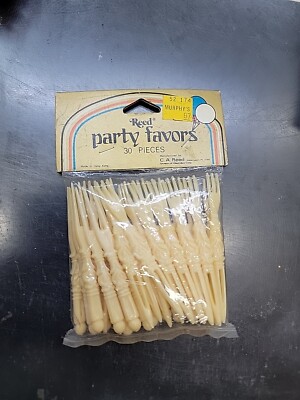 Vintage Ivory Party Forks Plastic Cocktail Picks Tribal Tiki Spear Hong ...