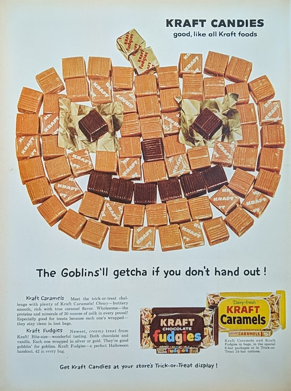 1959 Vintage Kaft Caramels Shaped As Halloween Pumpkin Retro Ad | eBay