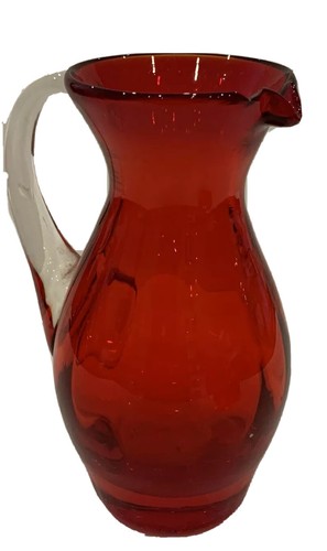 VTG Hand Blown Small Ruby Red Glass Pitcher Jug With Clear Handle #R2 ...