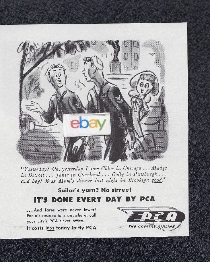PCA CAPITAL AIRLINES 1945 SAILORS CARTOON MADGE IN DTW & CHLOE IN ...