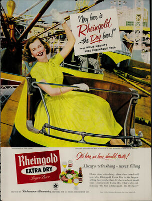 1956 Miss Rheingold Extra Dry Lager Beer Women On Ride Vintage Print Ad ...