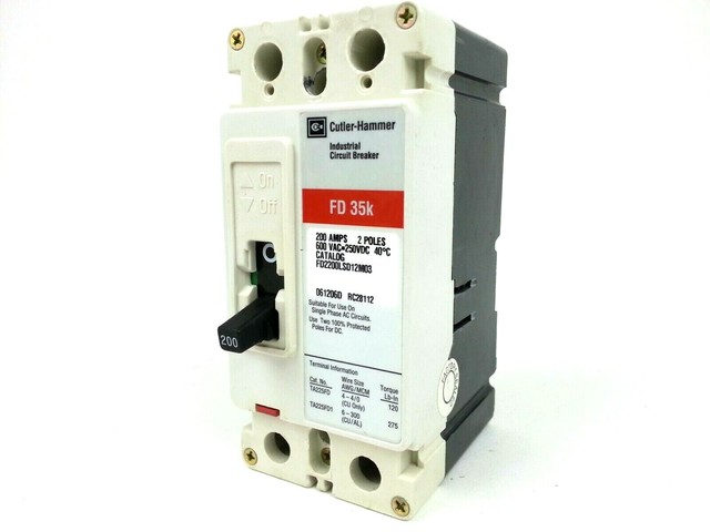 Cutler Hammer Type FD 35k 200 Amp 2 Pole FD2200LSD12M03 Circuit Breaker ...