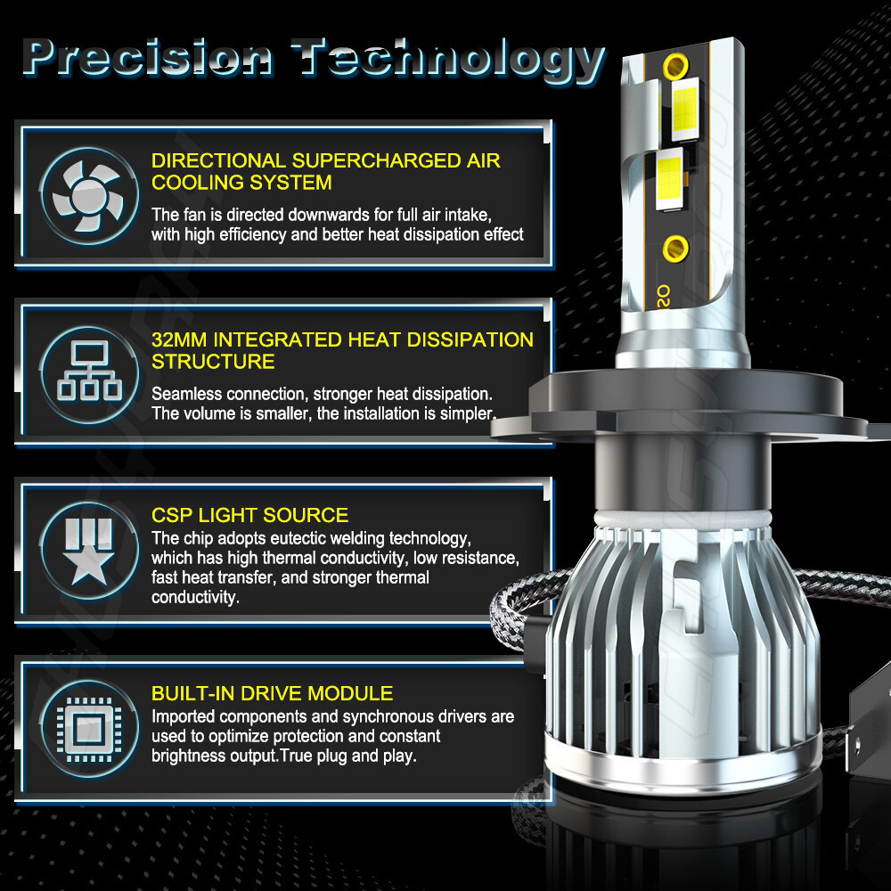 Fit Ford Mustang 1965~1973 Brightest Pair 7" Round Led Headlights High ...