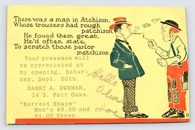 Comic Humor Limerick Antique Early Postcard Smoking Cigarette Korrect ...