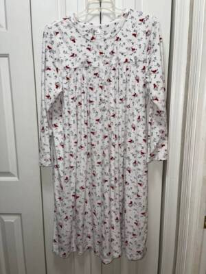 Women's ARIA Red Multicolored Velour Nightgown With Cardinal Print-Size ...