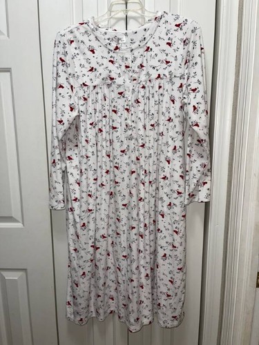 Women's ARIA Red Multicolored Velour Nightgown With Cardinal Print-Size ...