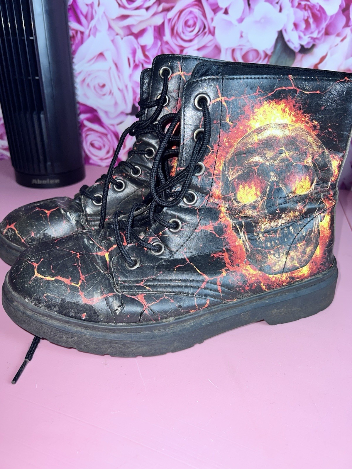 EUC RAAD Skull Fire Flames Boots Black Red YellowSz … - Gem