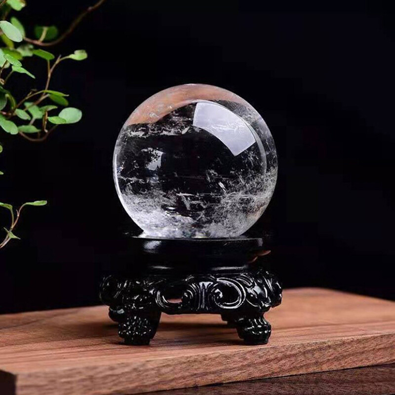 Black Round Hollow Crystal Ball Base Classical Carving Style Resin ...