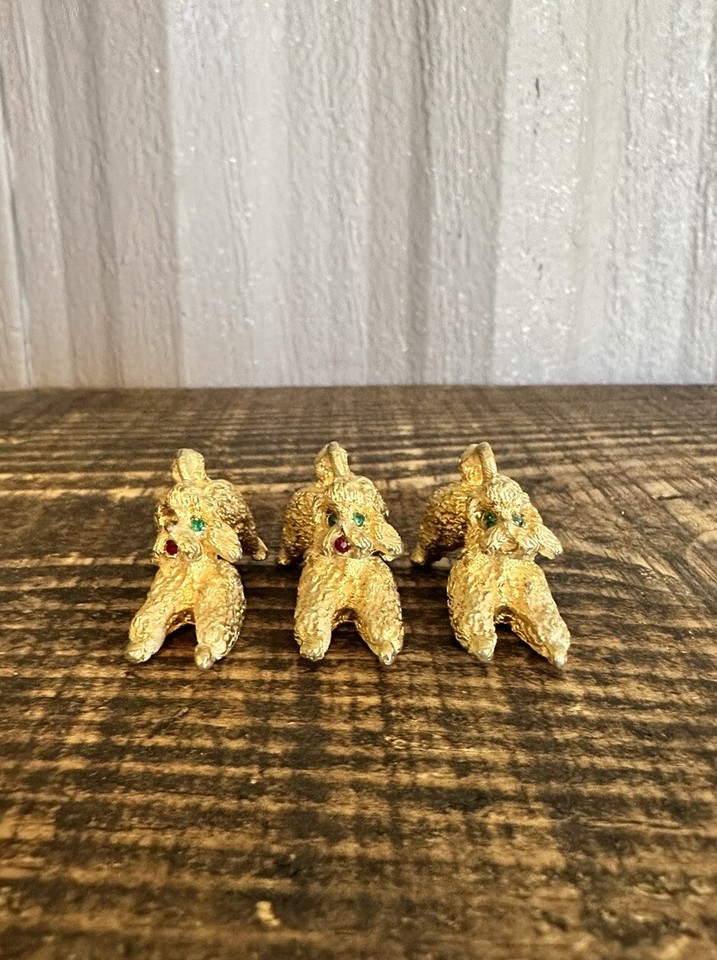 RARE VTG MCM 3 Poodle Lot Figurines Small Gold Dog Miniature ...
