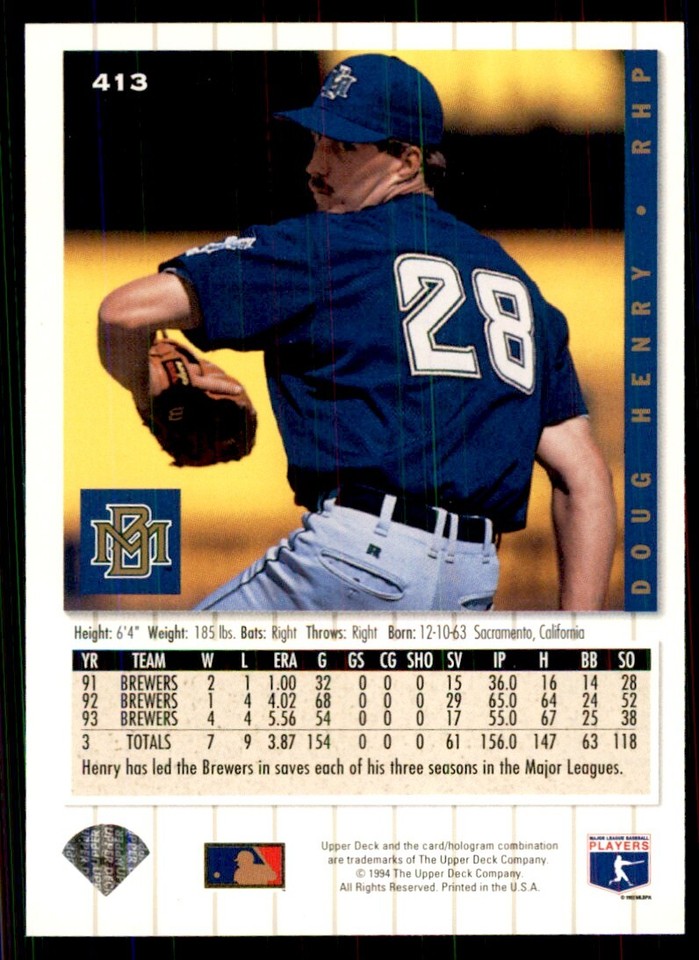 1994 Upper Deck Doug Henry Baseball Cards #413 | eBay