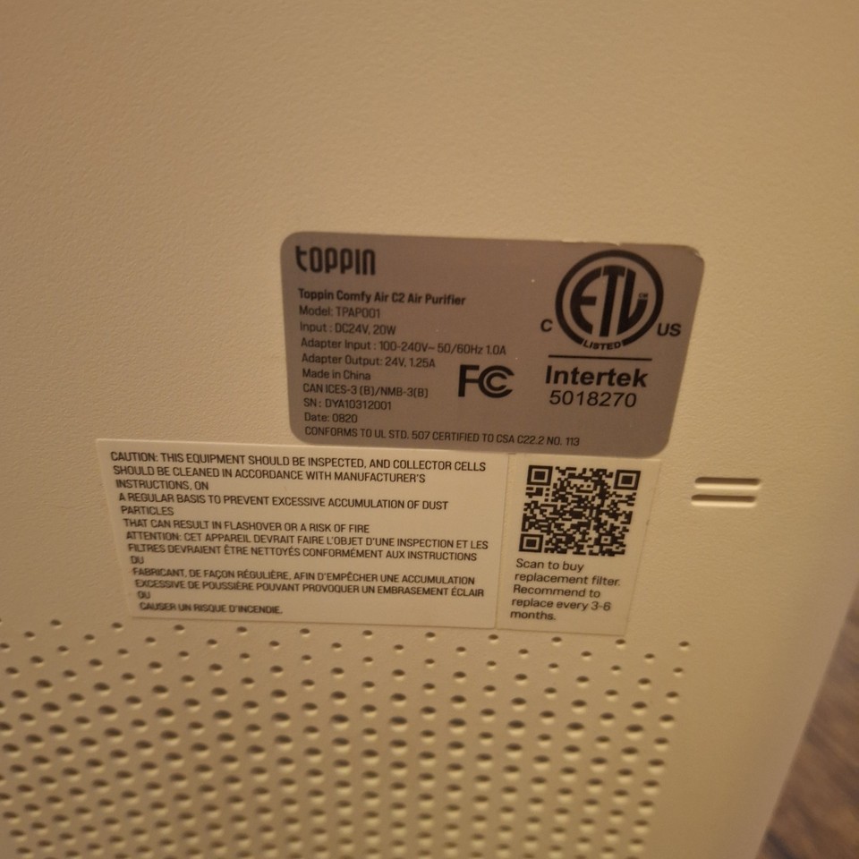 Toppin Comfy Air C2 Air Purifier Model TPAP001 | eBay