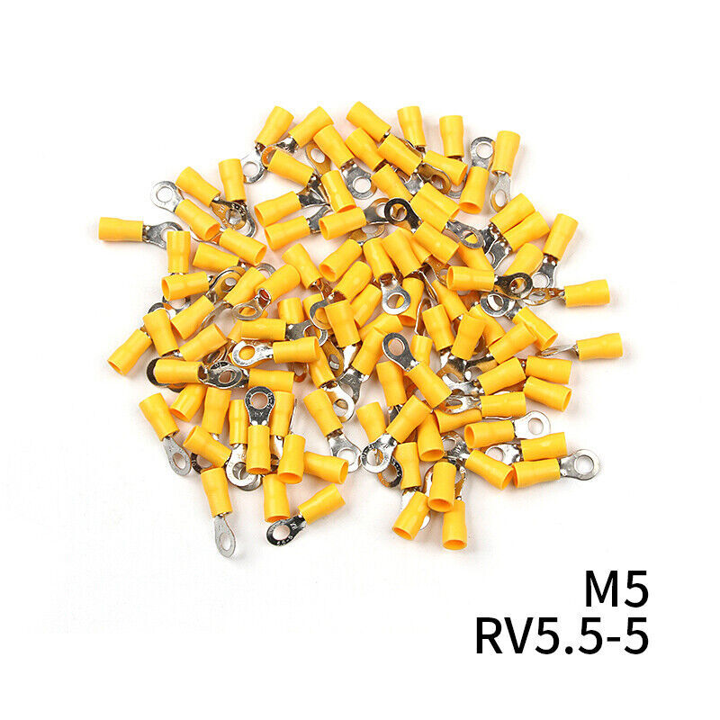 100PCS Yellow 12-10 AWG Wire Ring Terminals Vinyl Car Audio Crimp ...