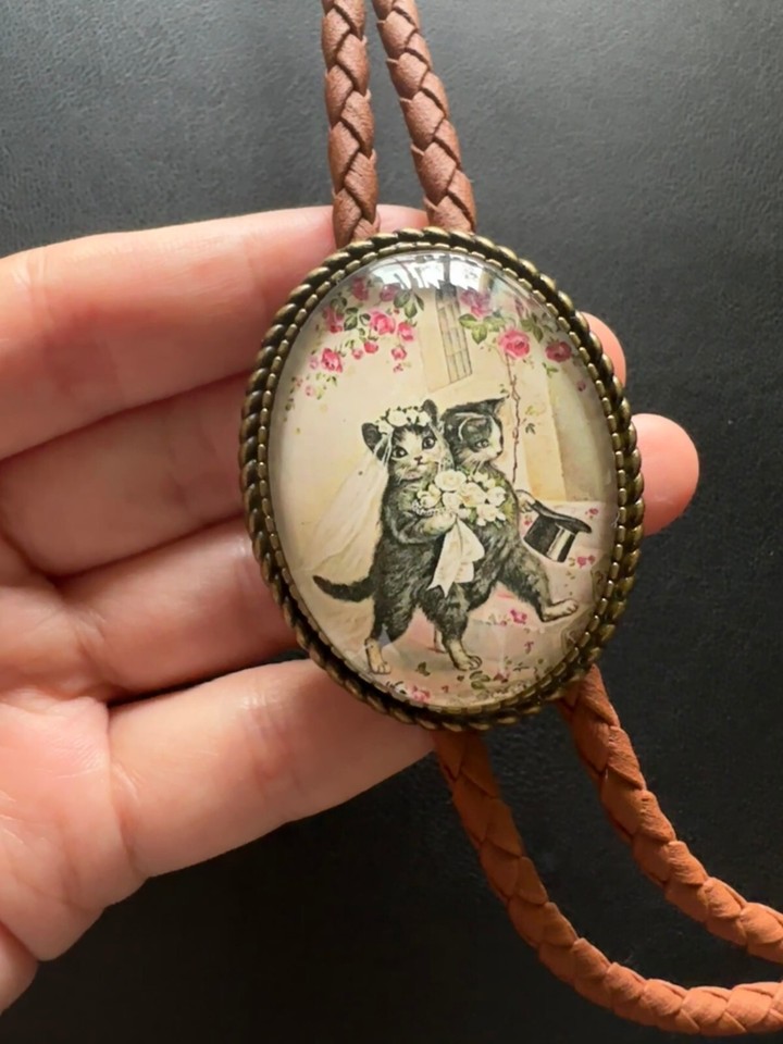 US Stock Vintage Wedding Cats Bolo Tie Mens Western Cowboy Necklace ...