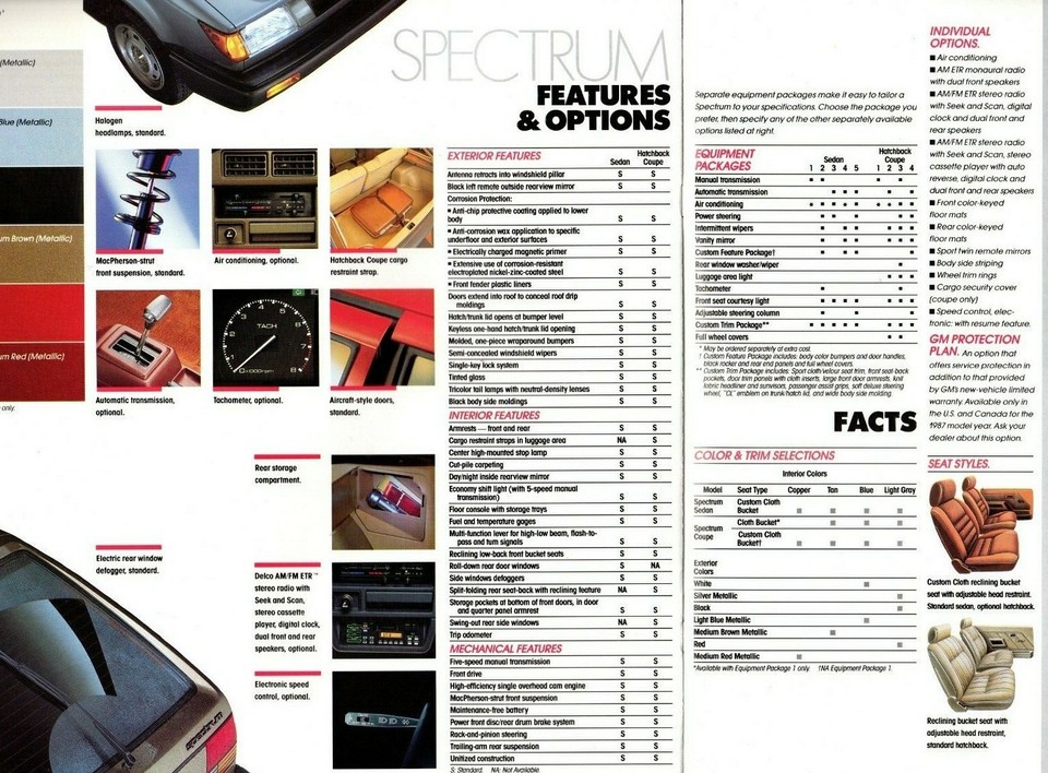 Lrg. 1987 Chevy SPECTRUM Brochure / Pamphlet with Color Chart ...
