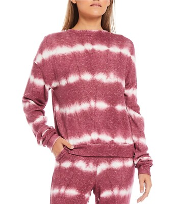 Fornia Coordinating Wave Tie Dye Print Lounge Long Sleeve Pullover Wine ...