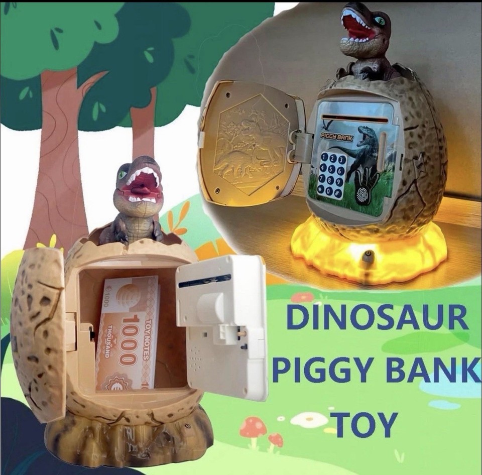 Dinosaur Piggy Bank Toy Kids Dinosaur Egg ATM Money Saving Box with ...