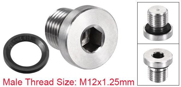 Stainless Steel Inner Hex Head M12 x 1.25 Pipe Fitting Plug with Seal ...