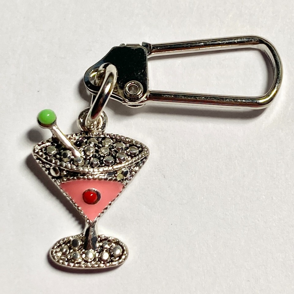 Martini Cocktail Drink Cup Glass Charm Zipper Pull Purse Bag Pink ...