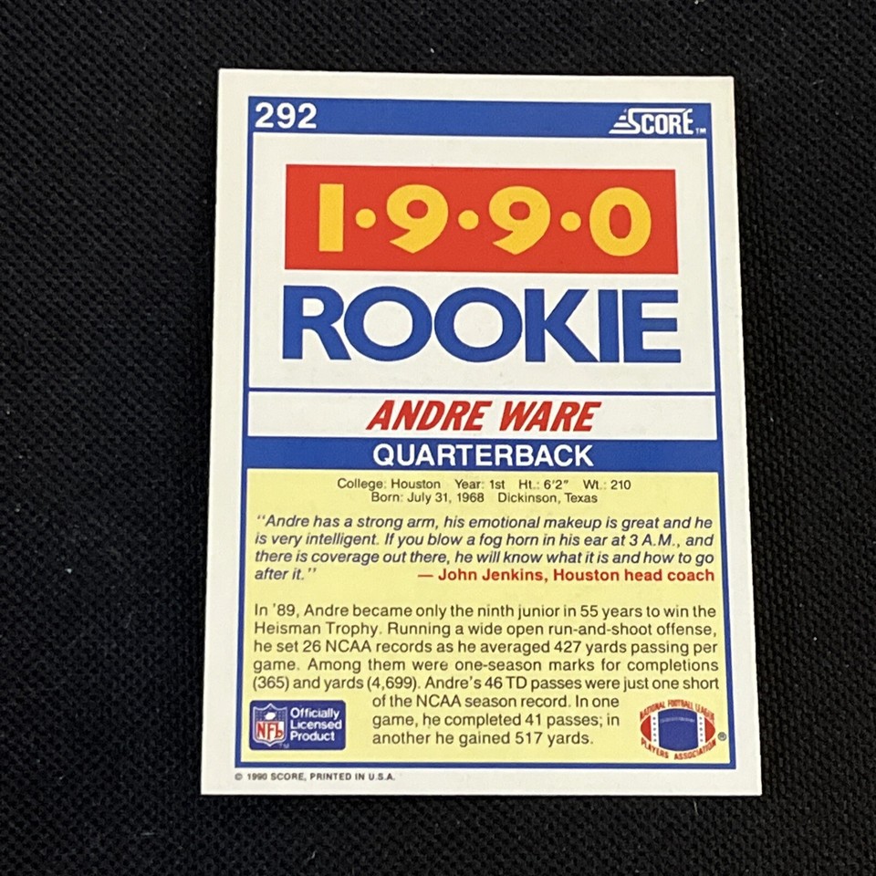 ANDRE WARE 1990 SCORE ROOKIE SIGNED AUTOGRAPHED CARD 1989 HEISMAN ...