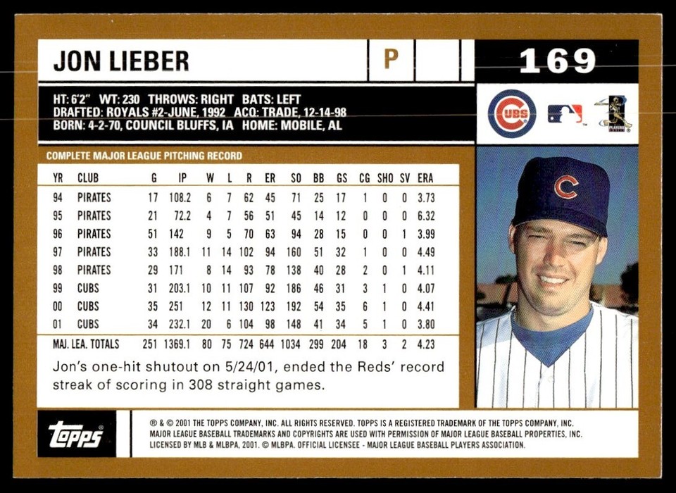 2002 Topps Baseball Jon Lieber Auto Chicago Cubs #169 Signed | eBay