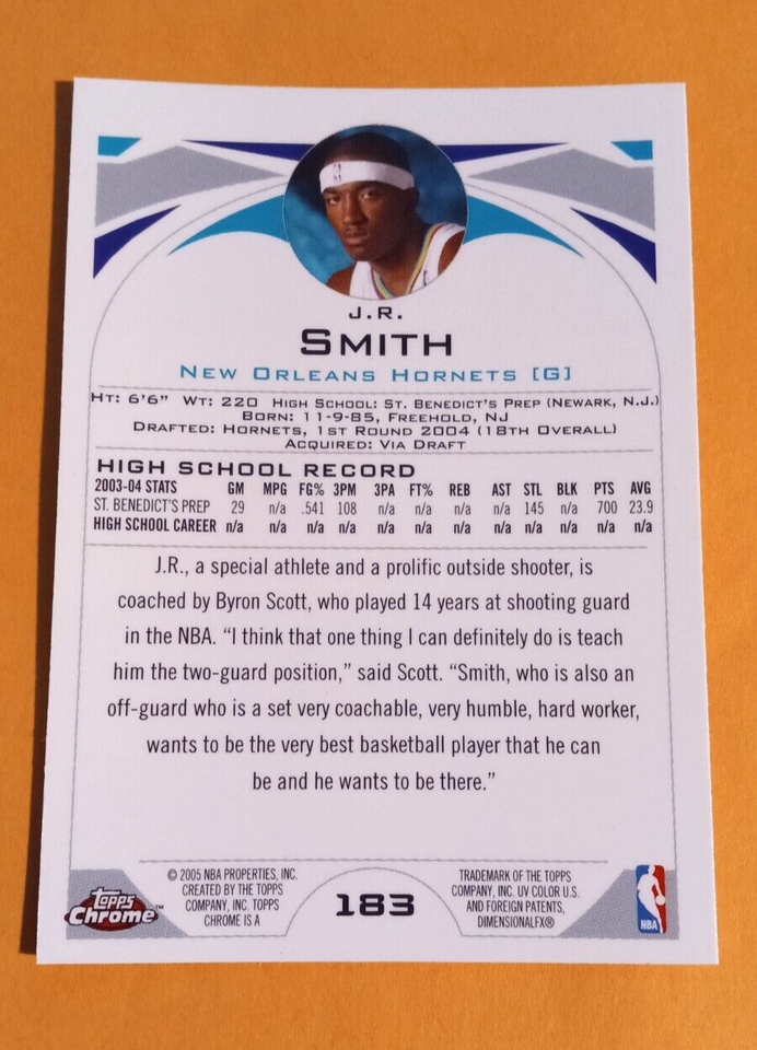2004-05 Topps Chrome J.R.Smith Rookie RC #183 - Hornets | eBay