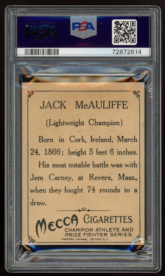 1910 T220 Champions (Silver Border) Jack McAuliffe PSA 5 EX #72872614 | eBay