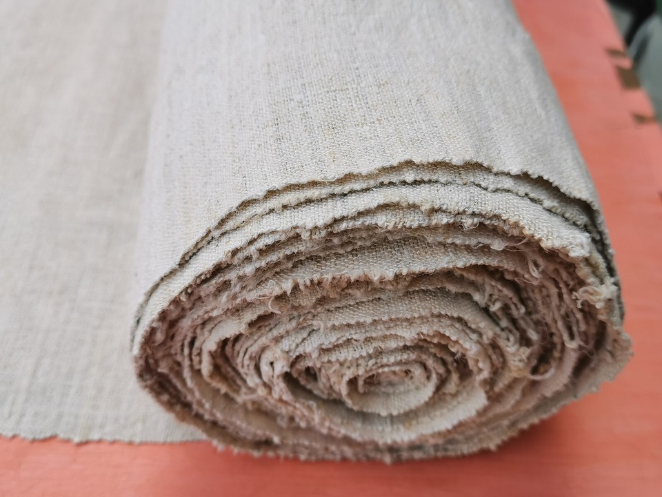 ANTIQUE OLD NATURAL WHITE HOMESPUN FABRIC ROLL HOMESPUN LINEN TEXTILE ...