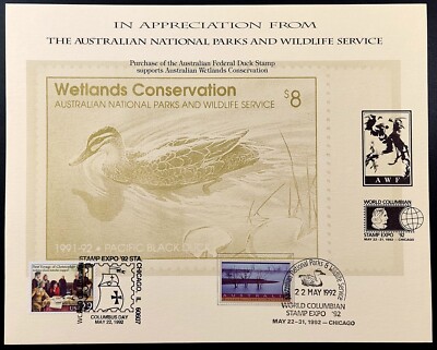 1991-92 Australia Duck Stamp, World Col. Stamp Expo '92 Appreciation ...