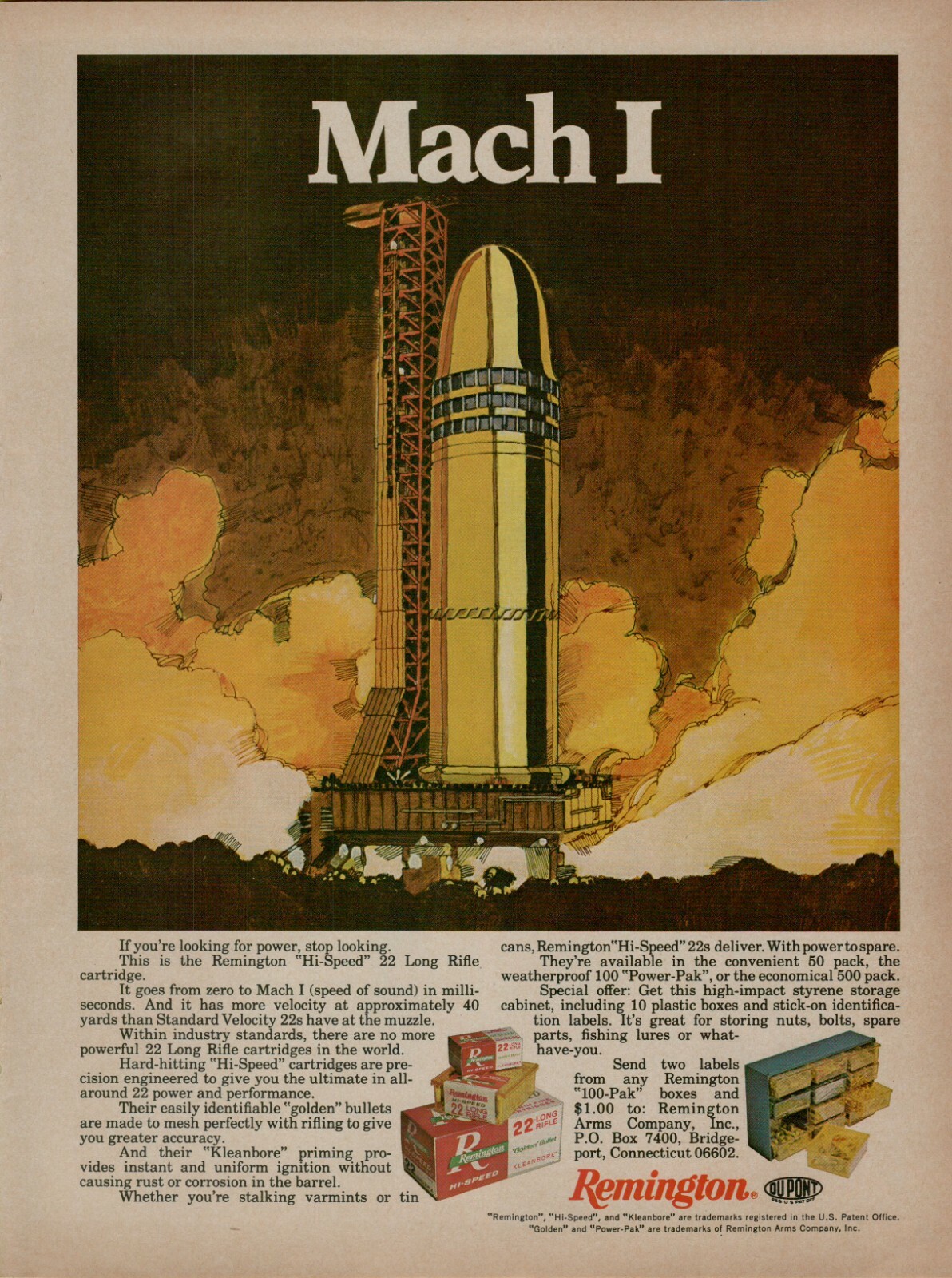 1973 Remington Mach I 22 Long Rifle Cartridge Golden Bullets Vintage ...