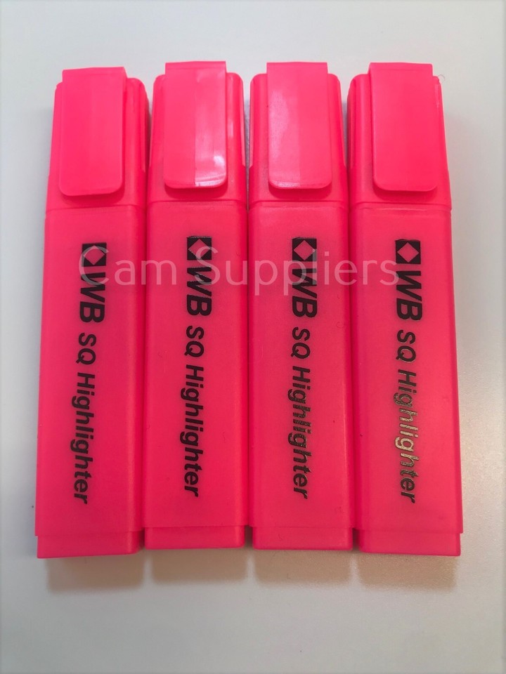 Pack of 1 4 6 10 20 Pink Highlighter Pens Fluorescent Bright Colour ...