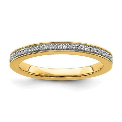 14k Yellow Gold & Diamonds Pave Design 2.25mm Wide Stackable Band Ring ...