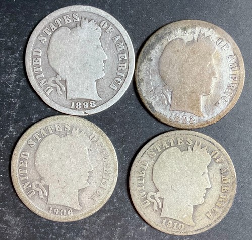 1898-P 1902-O 1906-O 1910-D Barber Dimes RARE Tough Dates silver ...