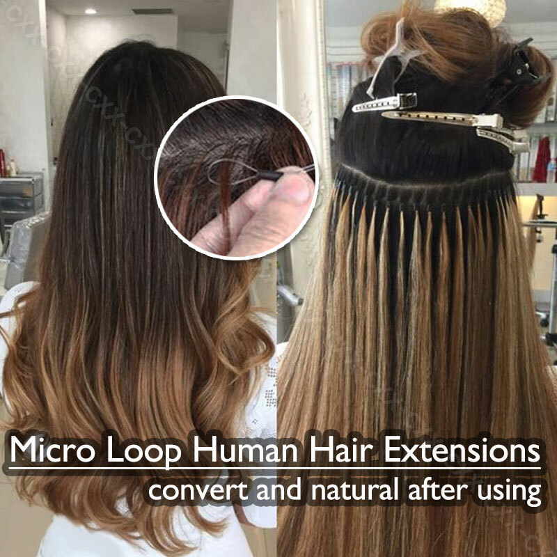 250G Micro Ring Loop Tip Remy Human Hair Extensions Nano Bead Link Hair ...