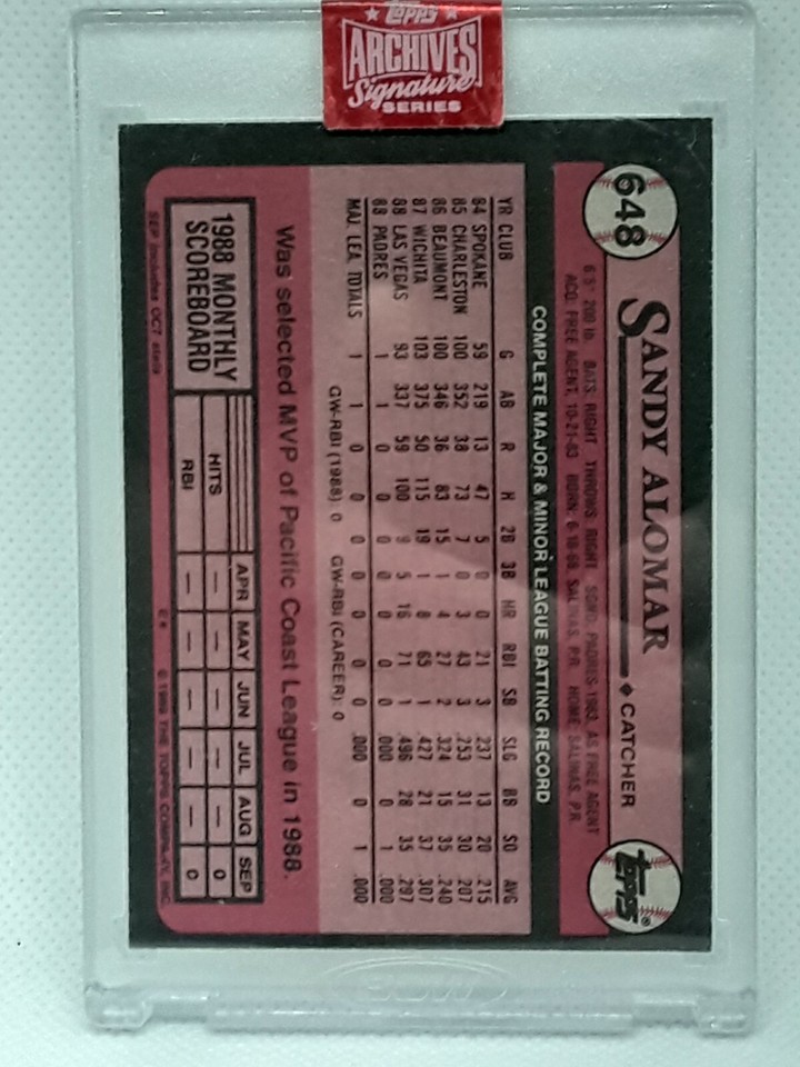 Sandy Alomar Topps Archives Signature 1989 Topps AUTO (42/60) San Diego ...