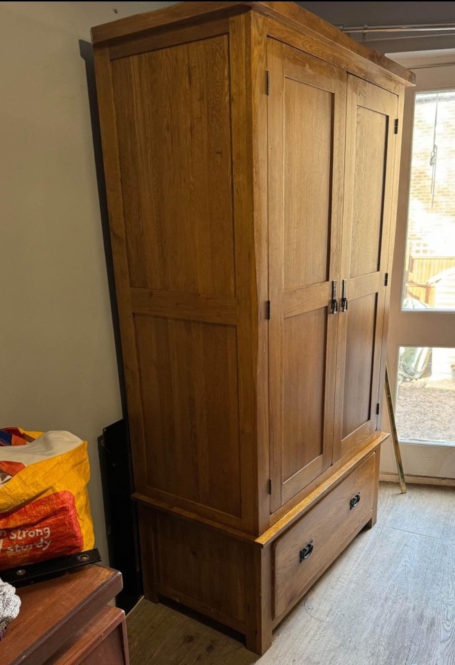 SOLID RUSTIC 100% OAK DOUBLE WARDROBE | eBay UK