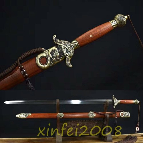 Handmade Tai Chi Sword Damascus Folded Steel Blade KungFu Sharp Edge ...