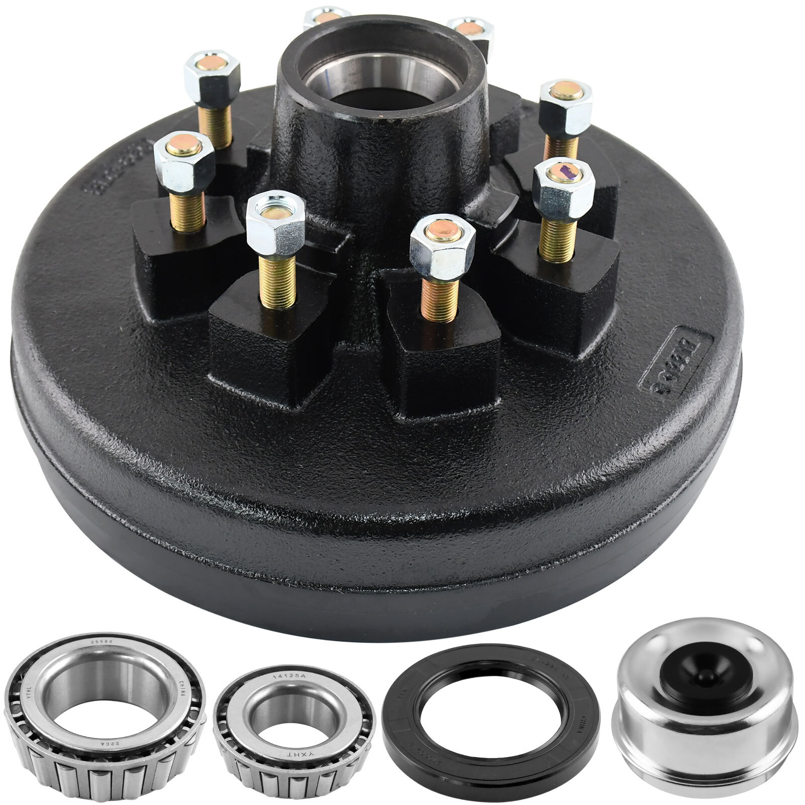 (2pcs) 8 Lug Trailer Brake Hub Drum Kits 8 on 6.5 8x6.5 for 7000 lbs ...