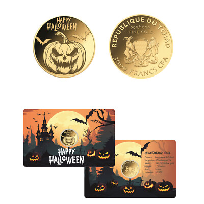 Happy Halloween Pumpkin Gold Coin - 1/1000 Ounce (Chad) | eBay