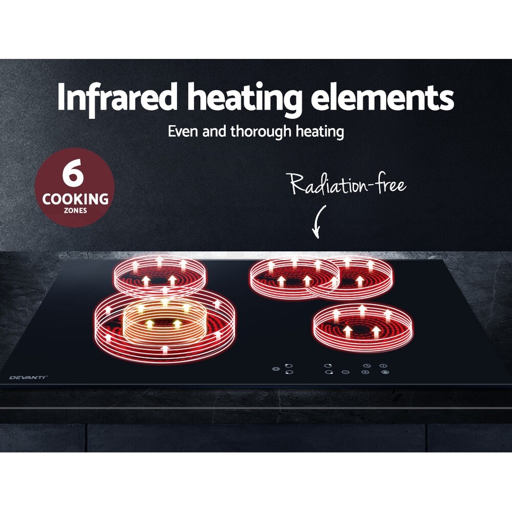Devanti Ceramic Cooktop 77cm Electric Cooker 4 6 Burner Stove Hob Touch ...