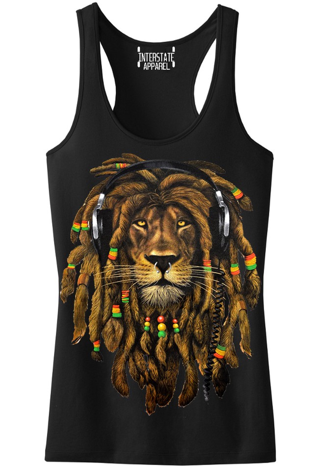 Junior's Dreadlocks Rasta Lion Black Racerback Tank Top Reggae Jamaican ...