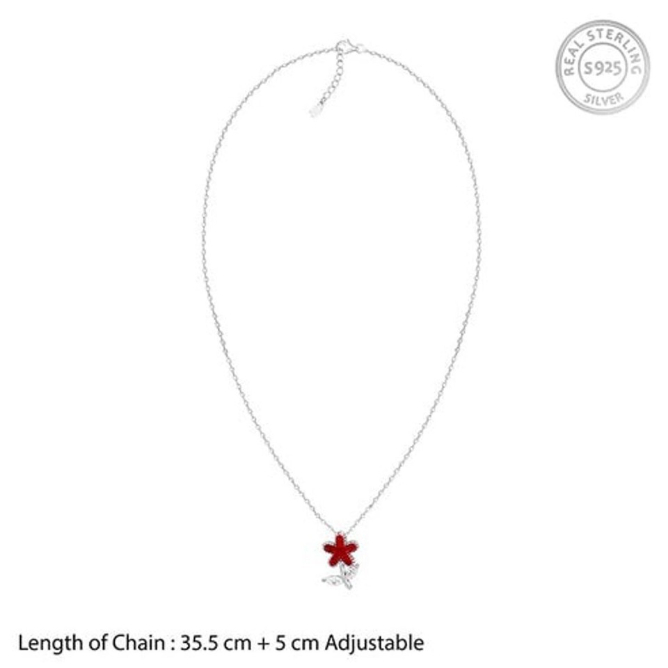 Silver Red Flower Kids Pendant With Link Chain Made With Pure 925 ...