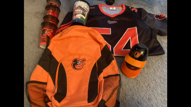 Lot of BALTIMORE ORIOLES items BACKPACK,NEW SOCCER JERSEY,BEVERAGE CUPS ...