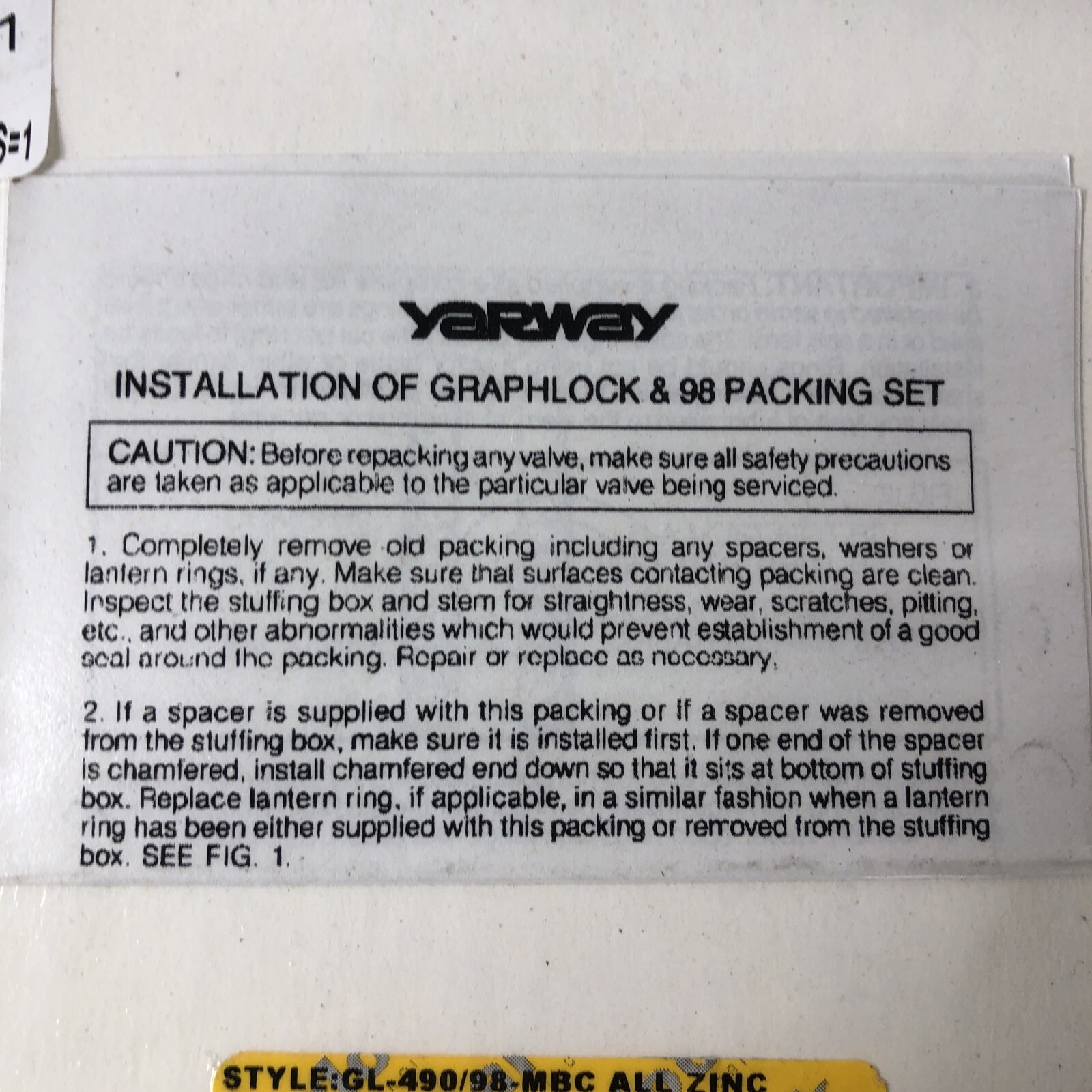 Yarway 965920-13 Graphlock & 98 Packing Set (3973) | eBay