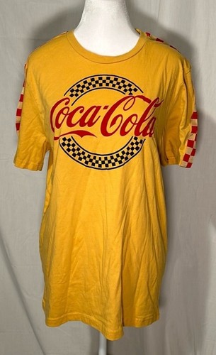 mens yellow & red Coca Cola racing tshirt size large | eBay